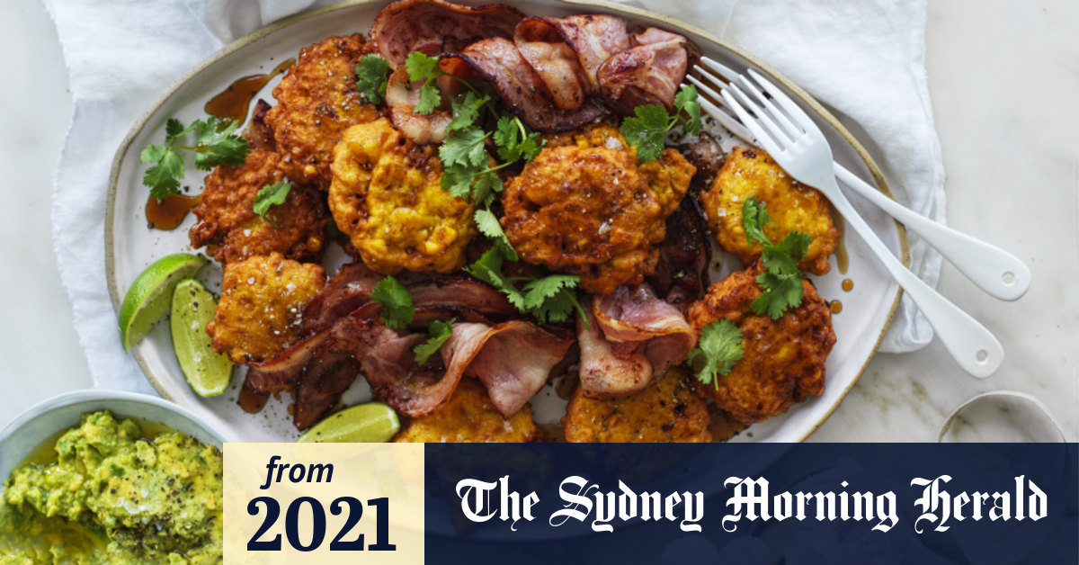 Neil Perry recipe: sweetcorn cakes with maple syrup and bacon