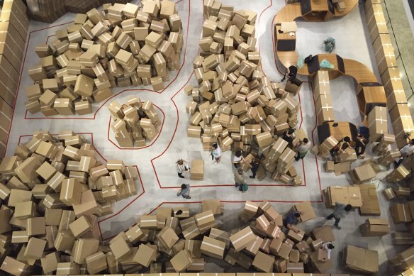 We Built This City cardboard box construction site at Melbourne’s ...