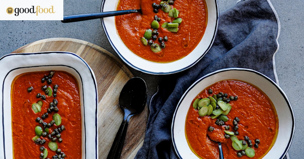 Dirty martini meets tomato soup recipe with green olives and crispy ...