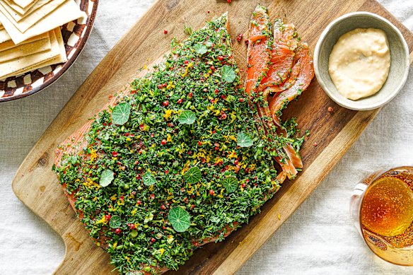 Cured salmon (gravlax) recipe with horseradish cream