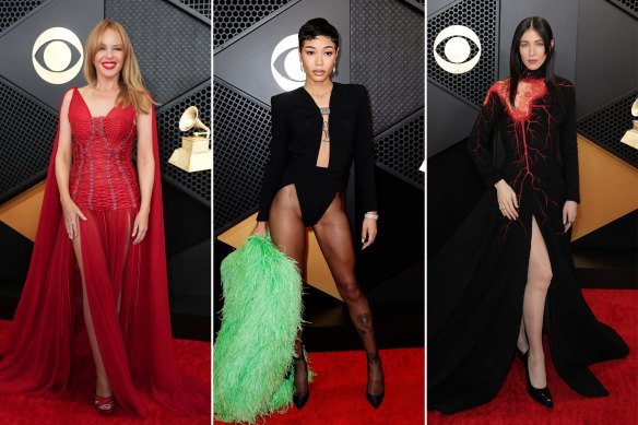 Grammys 2024 red carpet: Miley Cyrus, Kylie Minogue, Taylor Swift sport ...