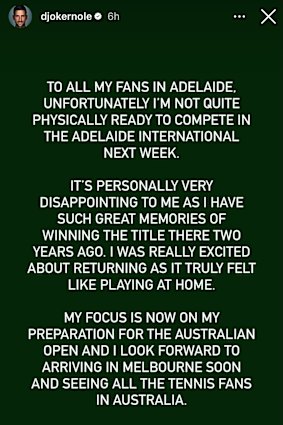 Novak Djokovic injury update: Tennis star withdraws from Adelaide ...