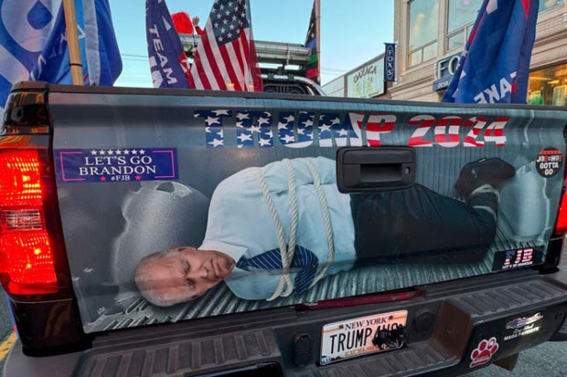 Donald Trump’s image of a hog-tied Joe Biden sparks accusations ...