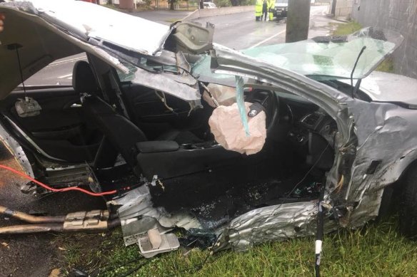 Man survives crash that rips his car in two