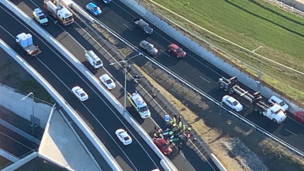 Gateway Motorway on-ramp blocked after motorcyclist seriously injured