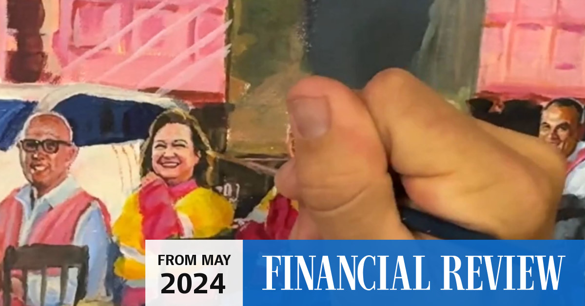 Gina Rinehart’s commissioned portrait with Peter Dutton