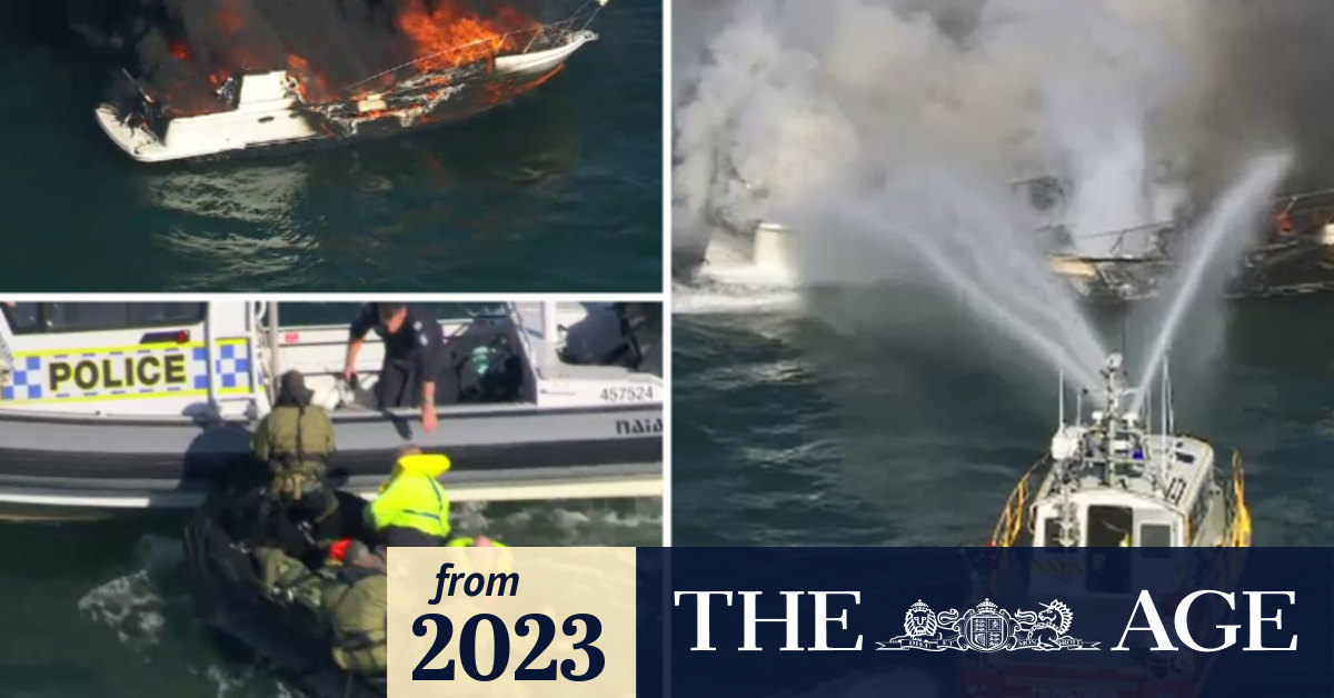 Port Phillip Bay boat fire: Two men rescued as cabin cruiser gutted by ...