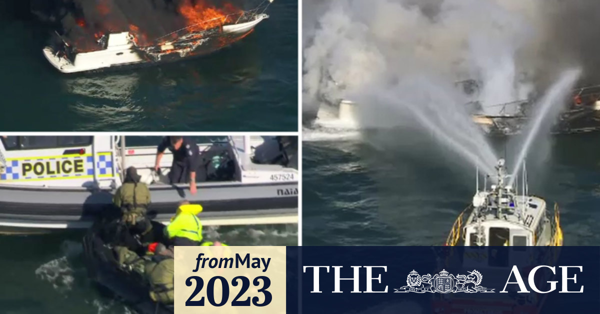 Port Phillip Bay boat fire: Two men rescued as cabin cruiser gutted by ...