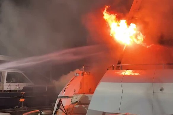 Mosman marina fire: Superyachts in flames near Spit Bridge