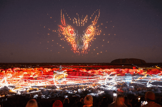 Wintjiri Wiru launch: Uluru night sky lights up with spectacular drone, laser and sound show.