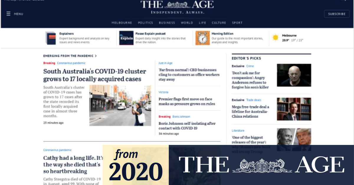 Welcome to a new look for the top of The Age online