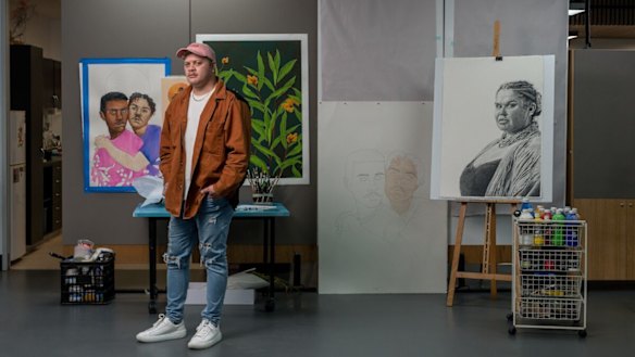 Legally blind artist Dylan Mooney wins Brisbane Portrait Prize
