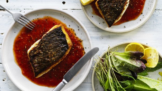 Neil Perry's crisp-skin blue-eye with roast tomato sauce