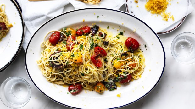 Neil Perry's spaghetti with bottarga, and tiramisu