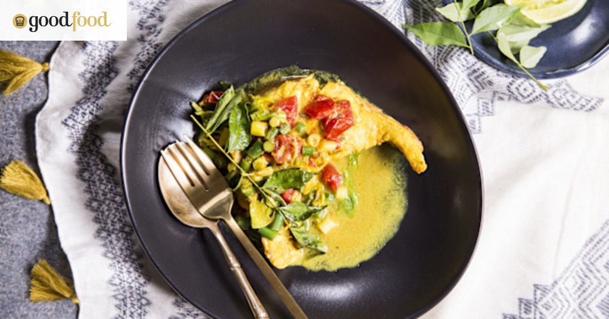 Rockling curry with turmeric, ginger and curry leaves