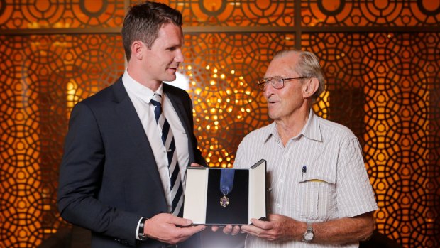 Charles Brownlow and Peter Burns official Cats legends from bygone era