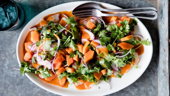 Mahi mahi ceviche with paw paw and coriander