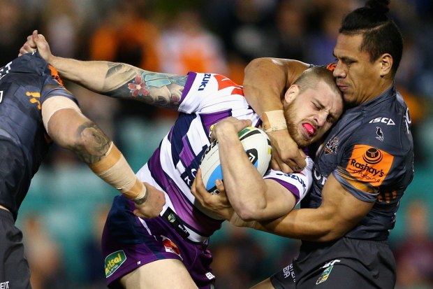 Melbourne Storm fullback Cameron Munster scoring, but still learning
