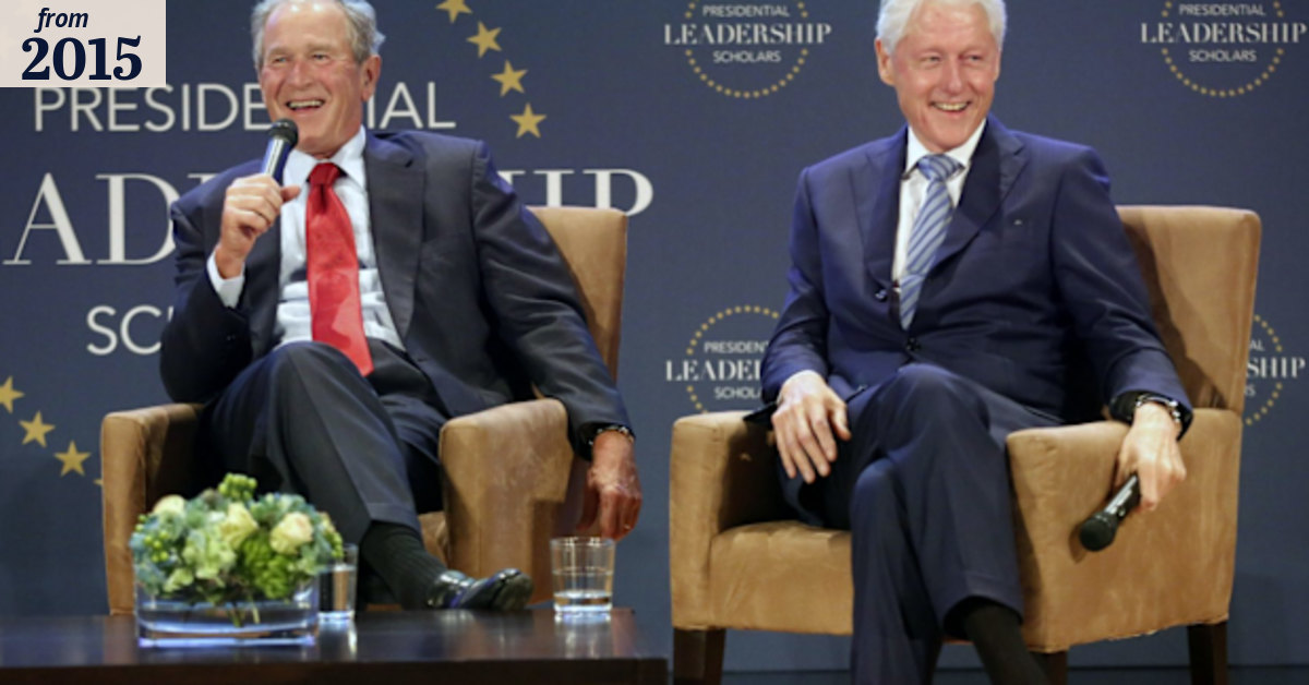 George W. Bush, Bill Clinton share stage and analyse presidential race