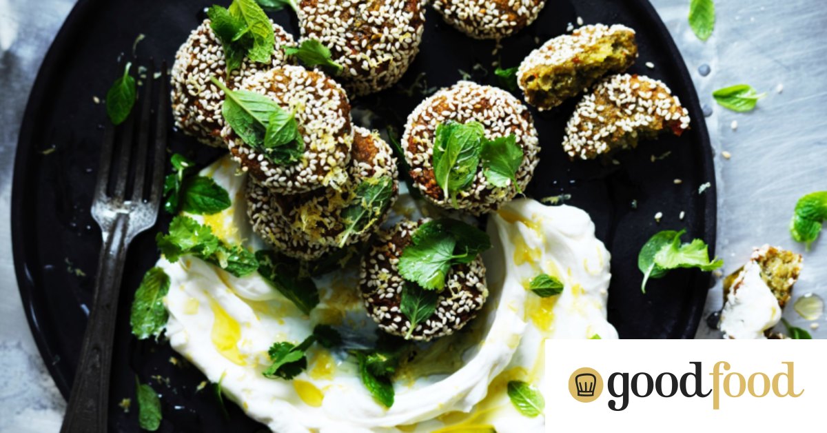 Broad bean falafels with mint labna recipe