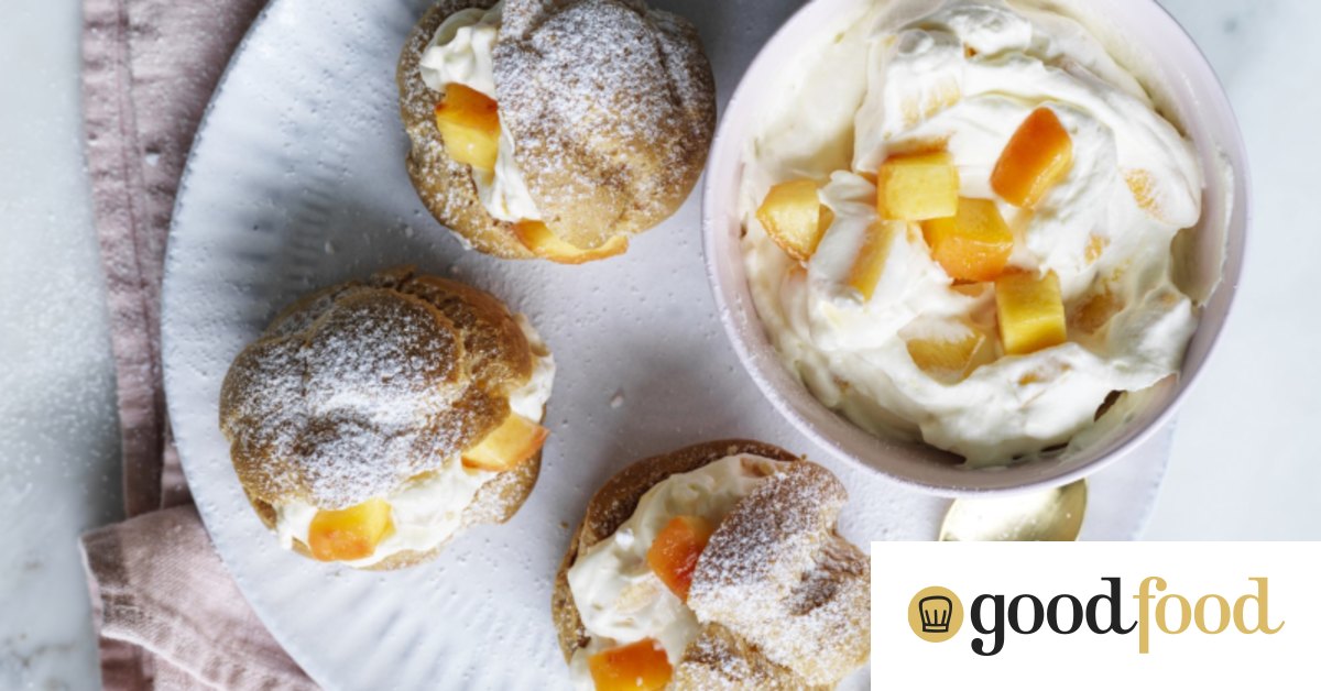 Peaches and cream choux pastry puffs
