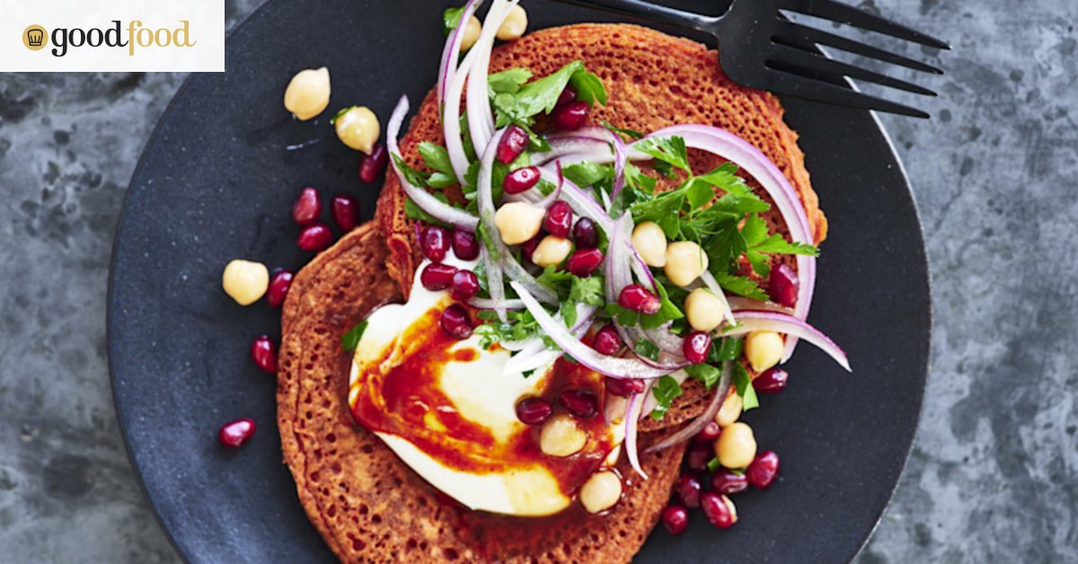 Jill Dupleix's gluten-free chickpea pancakes with yoghurt and harissa