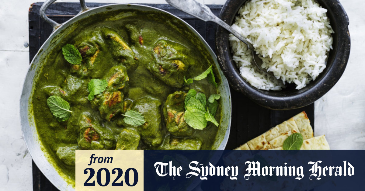 Chicken in spinach and green pea curry, and Mango lassi parfait