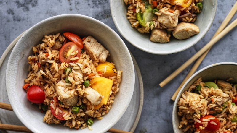 Adam Liaw's chicken and tomato fried rice, and vanilla ice-cream with ...
