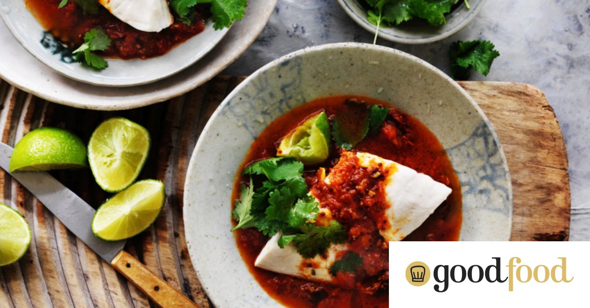 Steamed blue-eye trevalla with tomato curry