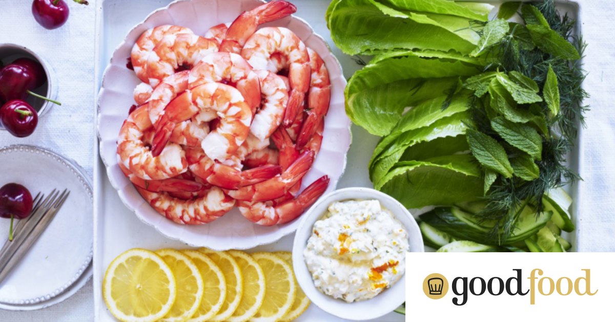 Poached king prawns with creme fraiche