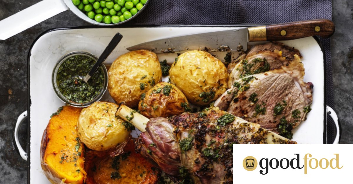 Crying roast lamb with pumpkin, peas and potatoes