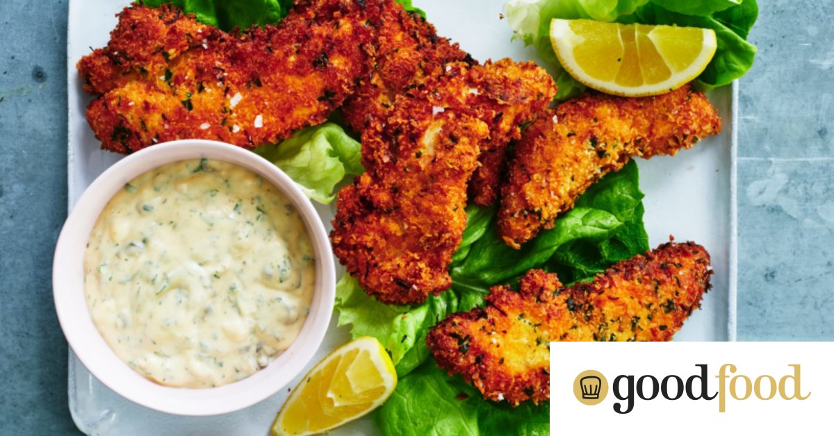 Adam Liaw's crumbed chicken tenderloins with Creole ravigote sauce