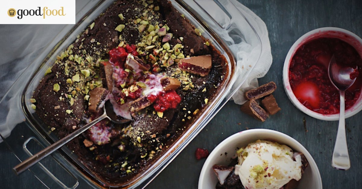Chocolate, raspberry and Turkish delight self-saucing pudding