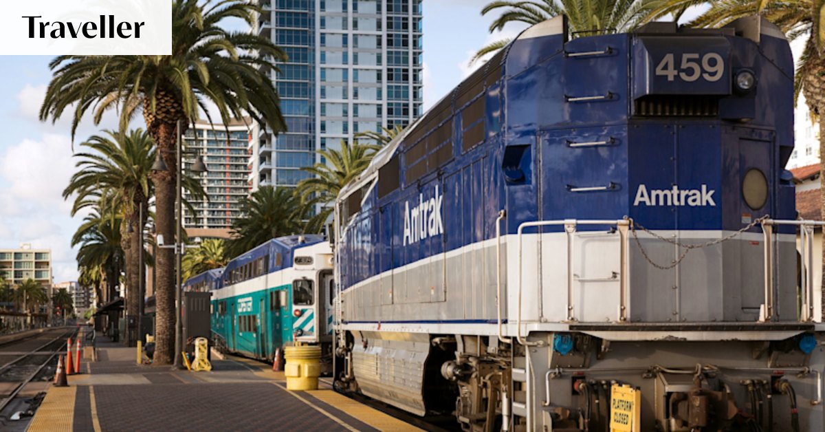 The Pacific Surfliner train along the Pacific Coast from Los Angeles to ...
