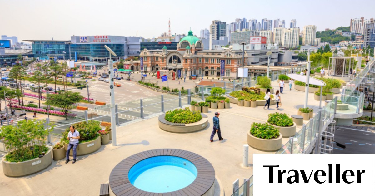 Walking in Seoul on Seoullo 7017, the city's elevated walkway
