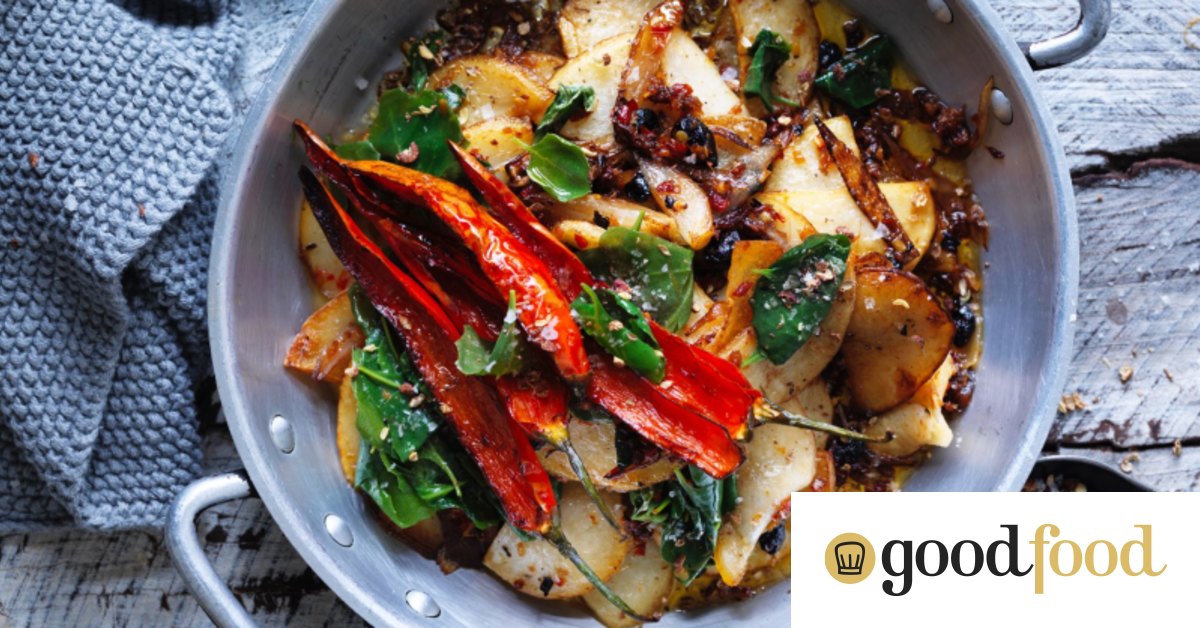 Stir-fried potato with salted black beans, chilli and saltbush recipe