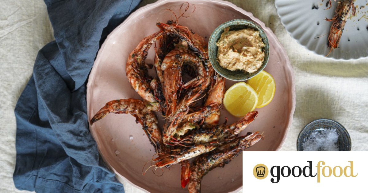 Grilled split prawns with 'nduja butter