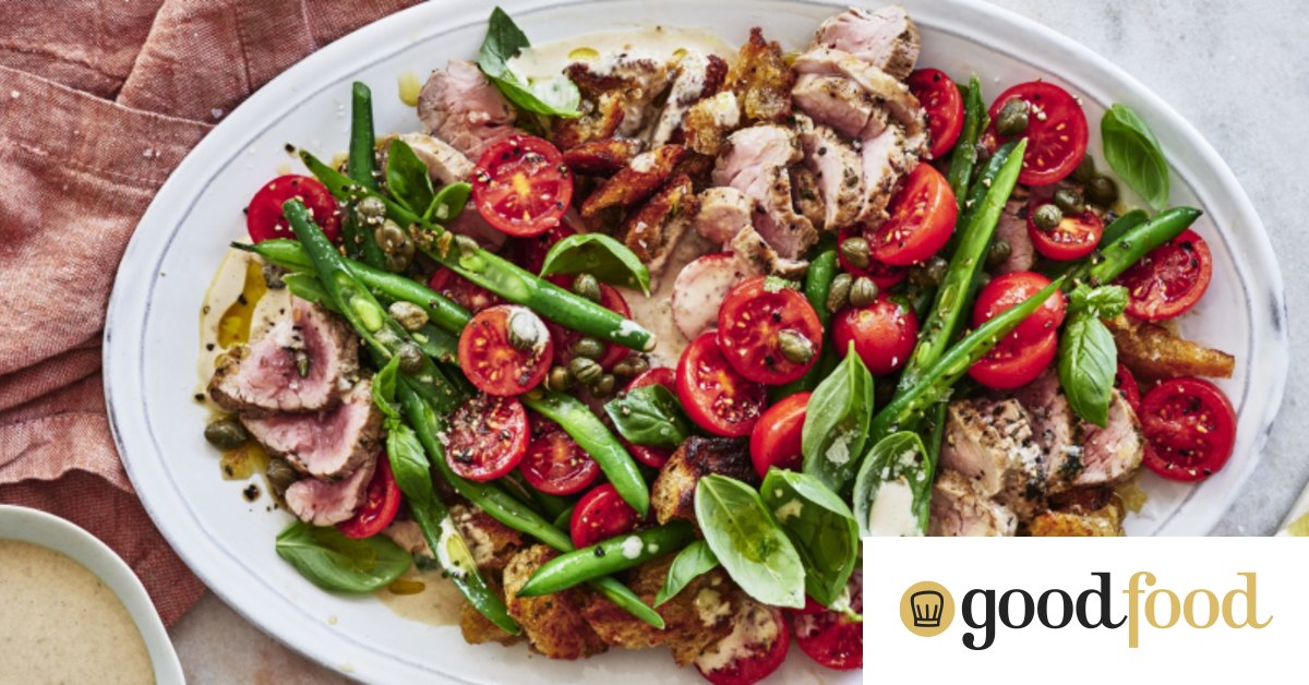 Pork tenderloin with tonnato dressing and panzanella