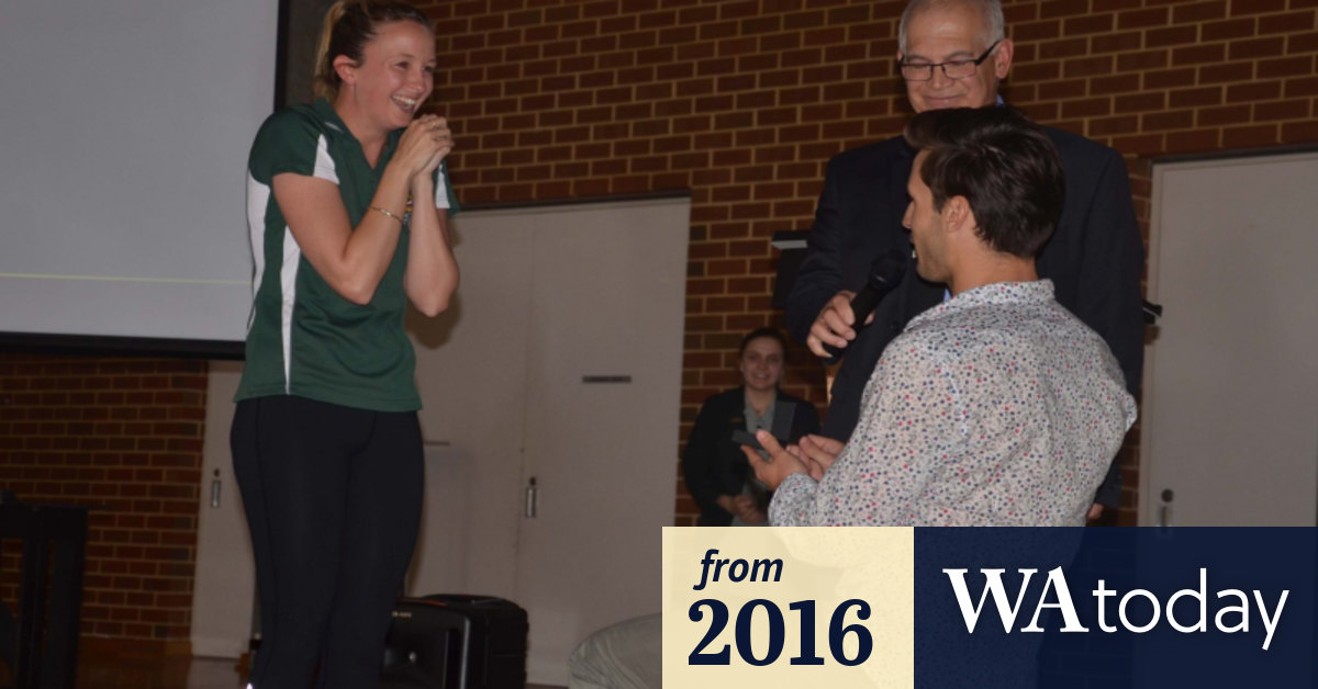 Perth graduation assembly turns into proposal for Iona College teacher