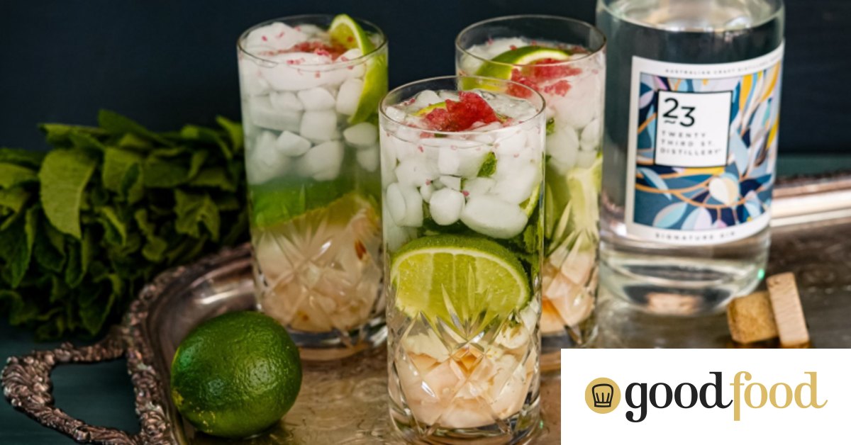 Lime, lychee and finger lime gin fizz