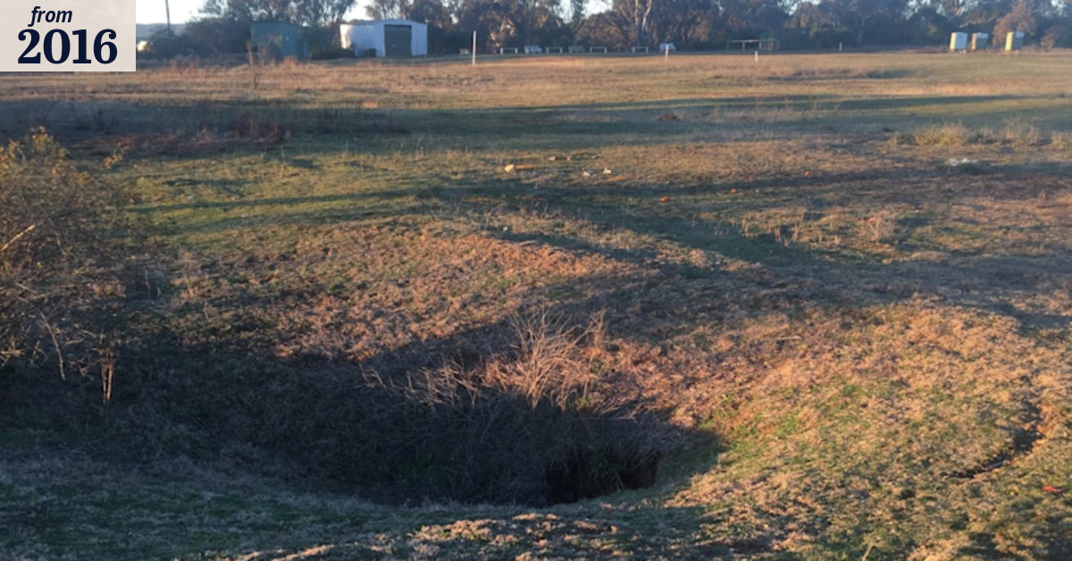 Sinkhole expanding in Queanbeyan near old tip on Hoover Road