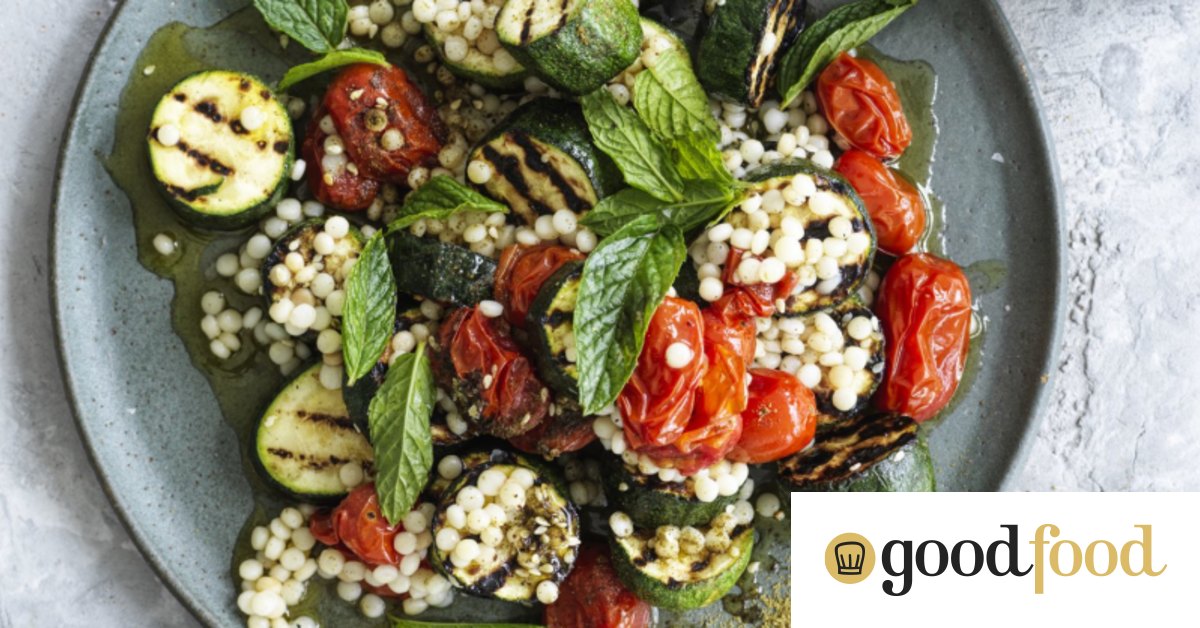 Grilled zucchini, zaatar and pearl cous cous salad with cherry tomato ...