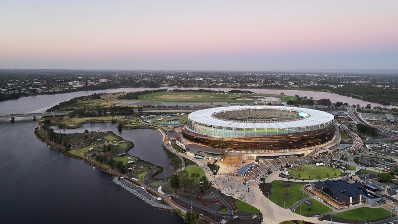 Perth Optus Stadium precinct transforms Burswood Peninsula, wins top awards