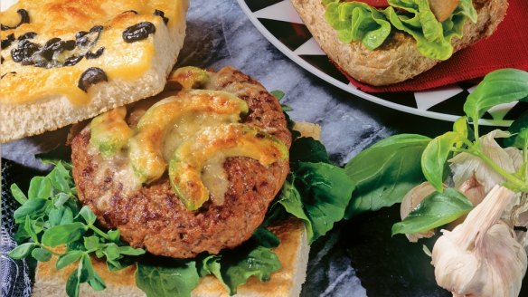 Veal burger with avocado and cheese