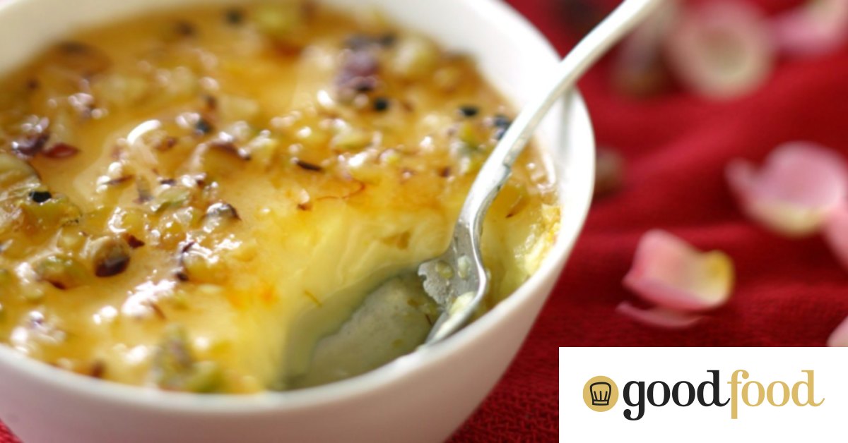 Saffron custard with orange blossom and pistachio syrup