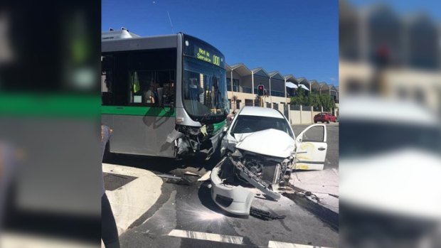 Transperth bus crashes into car and wall in Fremantle