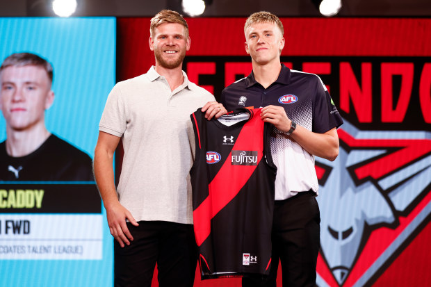 AFL News 2023: New Essendon draftee Nate Caddy tackles Jayden Laverde ...