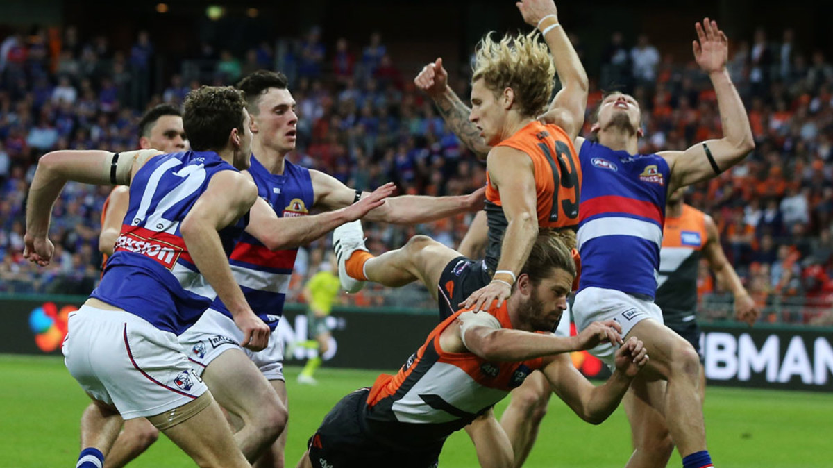 Dogs' AFL fans bring bite to GWS fortress | Nine.com.au