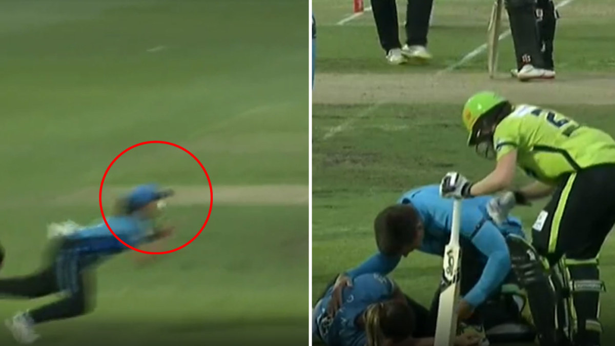 WBBL: Sydney Thunder's Maddie Penna head knock, bouncing ball | Nine.com.au