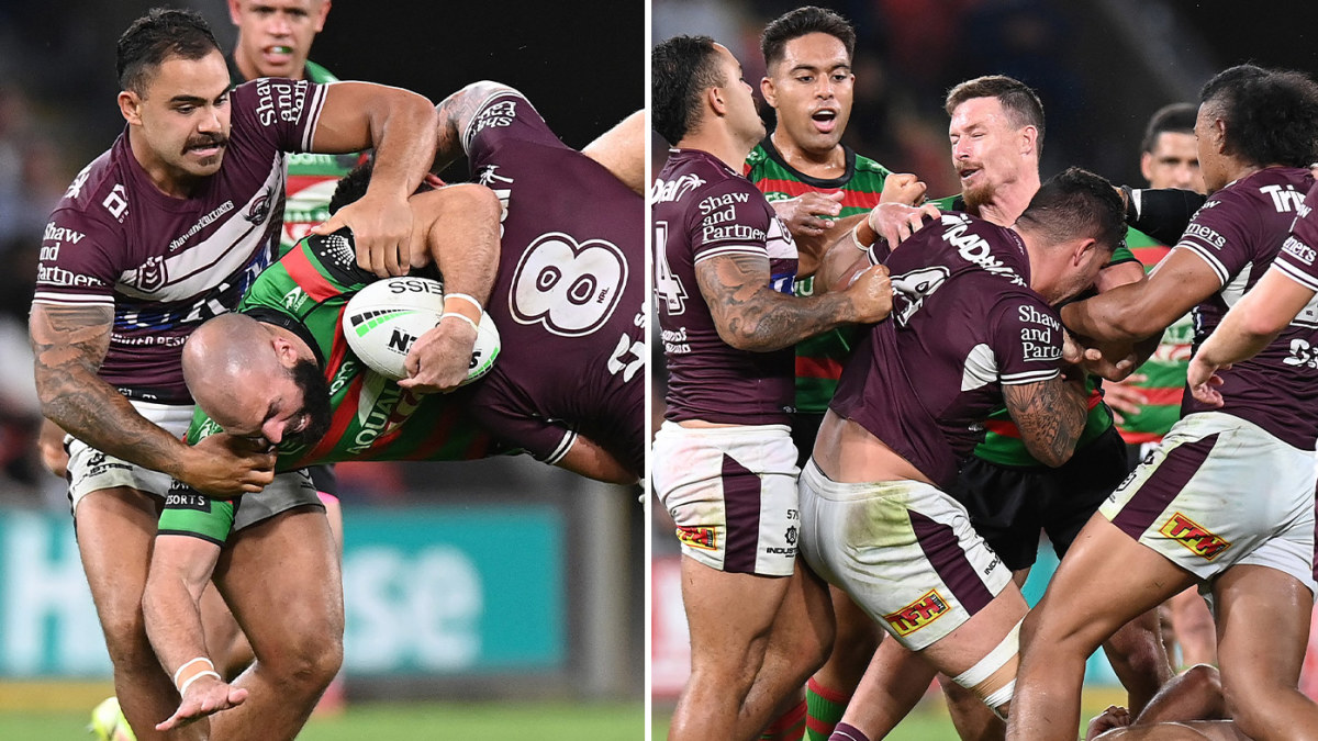 NRL finals 2021: Manly Sea Eagles prop Josh Aloai's spear tackle on ...